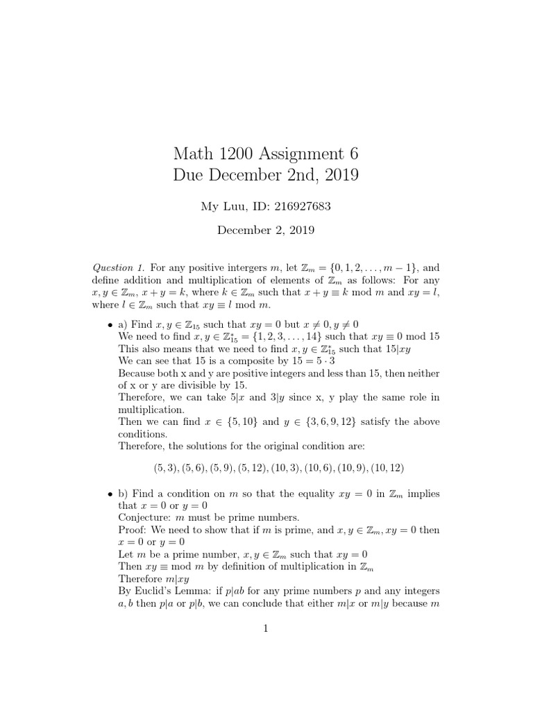 Math Assignment on Equivalence Relations in R and Z | PDF | Prime ...