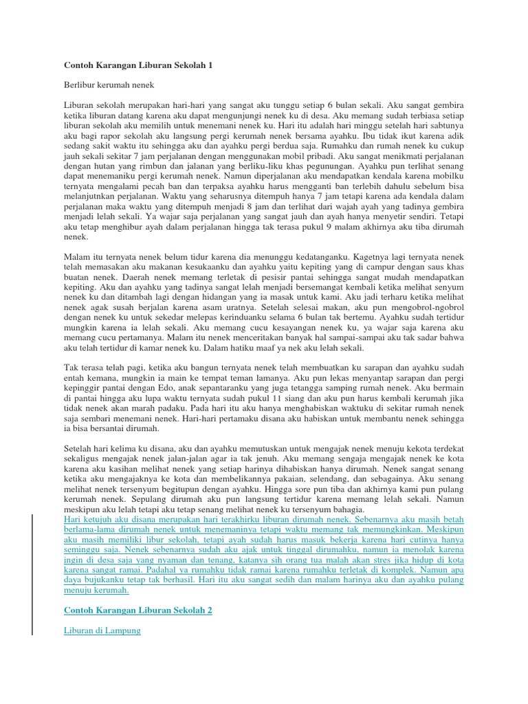 Contoh Karangan Liburan Sekolah 1 | PDF