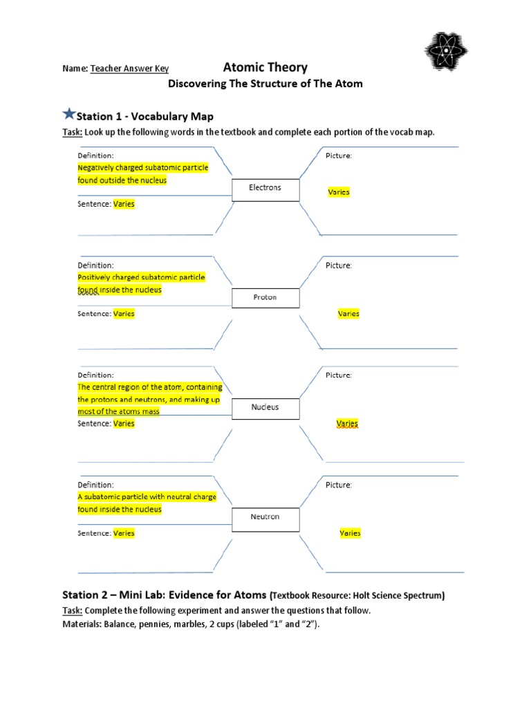 Atomic Theory Teacher Answer Key | PDF | Atoms | Atomic Nucleus