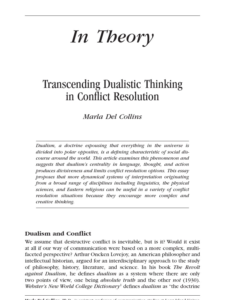 In Theory: Transcending Dualistic Thinking in Conflict Resolution | PDF ...