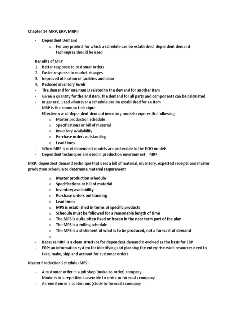 Chapter 14 MRP, Erp, Mrpii | PDF | Enterprise Resource Planning ...