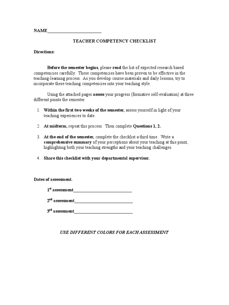 Teacher-Competency-Checklist HHD Adjuncts | PDF | Learning | Communication