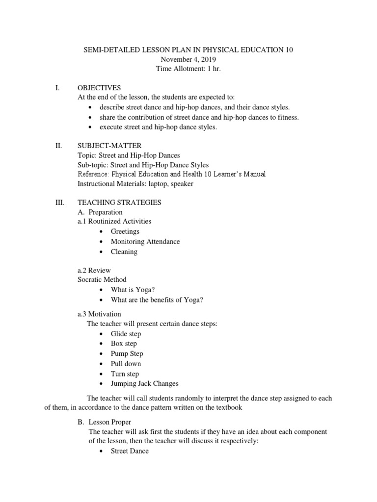 Hip Hop Aerobics Pdf Lesson Plan Dances