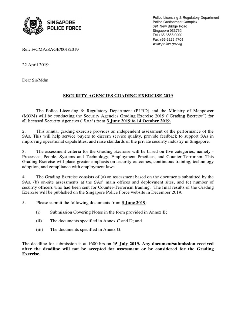 Security Agencies Grading Exercise 2019 Notification Letter | PDF ...
