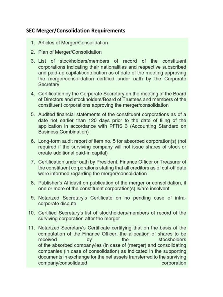SEC Merger Requirements Overview | PDF | Consolidation (Business) | Stocks