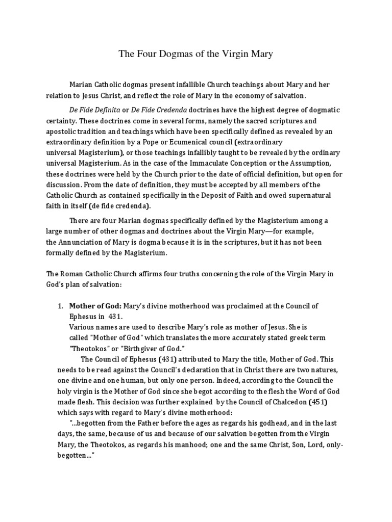 The Four Dogmas of The Virgin Mary | PDF | Mary, Mother Of Jesus ...