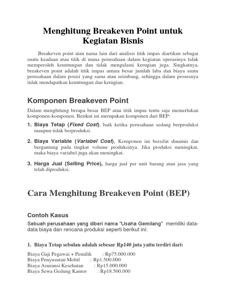 Cara Menghitung Break Even Point Pdf