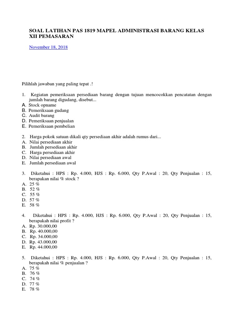 SOAL LATIHAN PAS 1819 | PDF