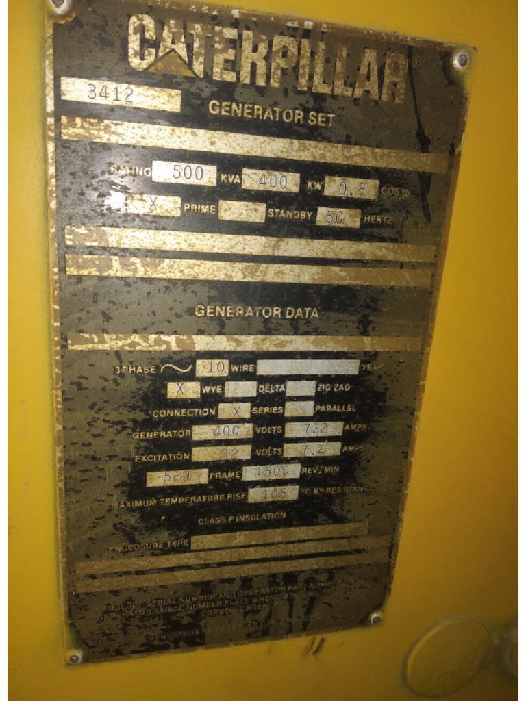 Name Plat Generator CAT 500 KVa | PDF