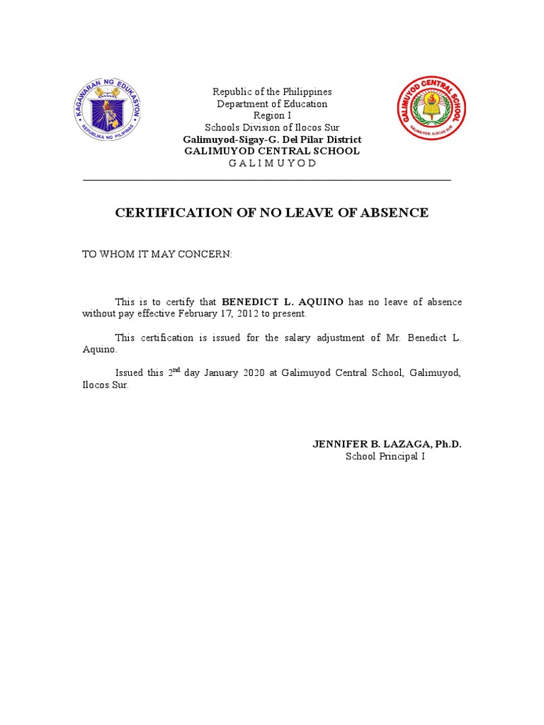CERTIFICATION - of No Leave of Absence | PDF