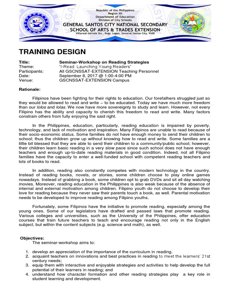 Training Design - Reading | Download Free PDF | Teachers | Curriculum