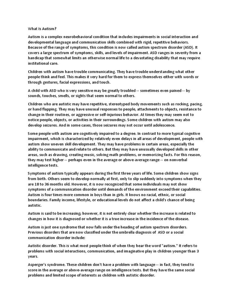 What Is Autism | PDF | Autism | Pervasive Developmental Disorders
