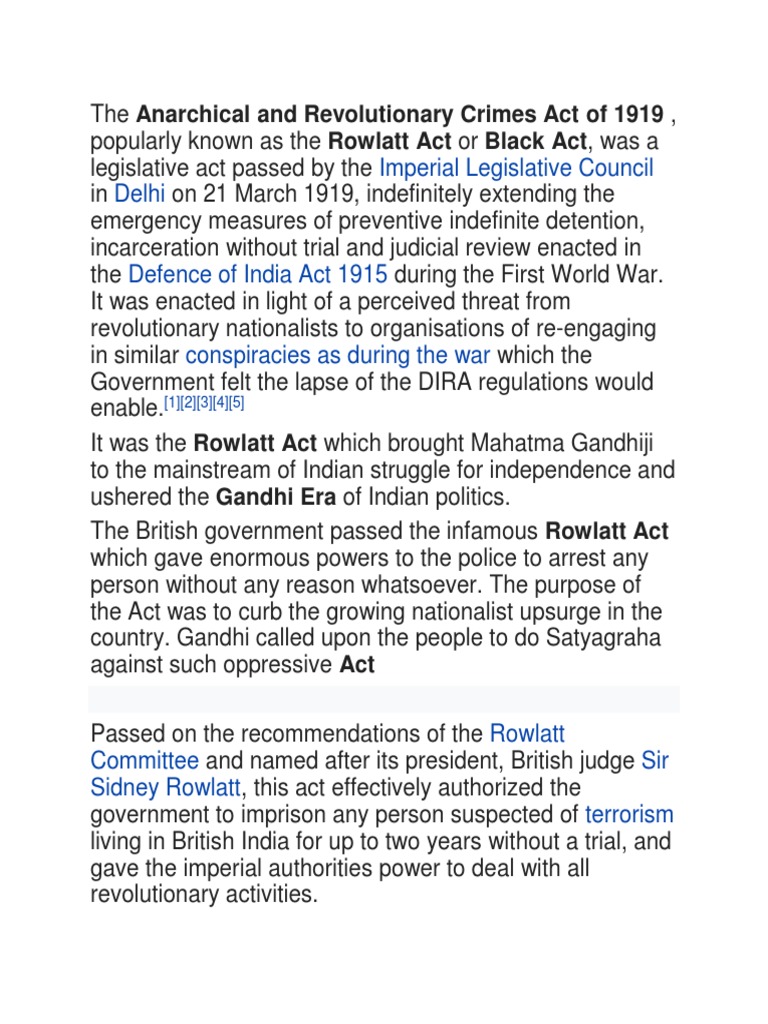 Rowlatt Act | PDF | Government | Justice