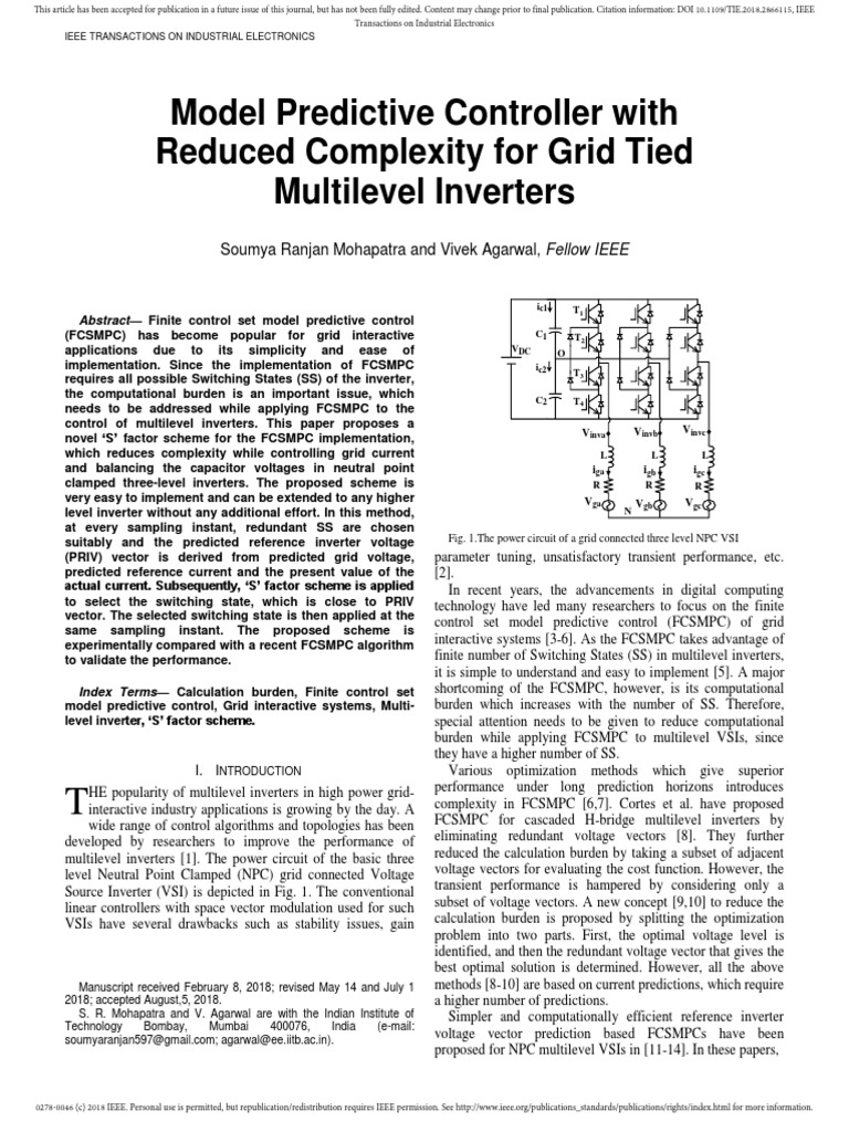 Reduced Complexity Model Predictive Controller for Grid-Tied Multilevel Inverters Using an 'S ...