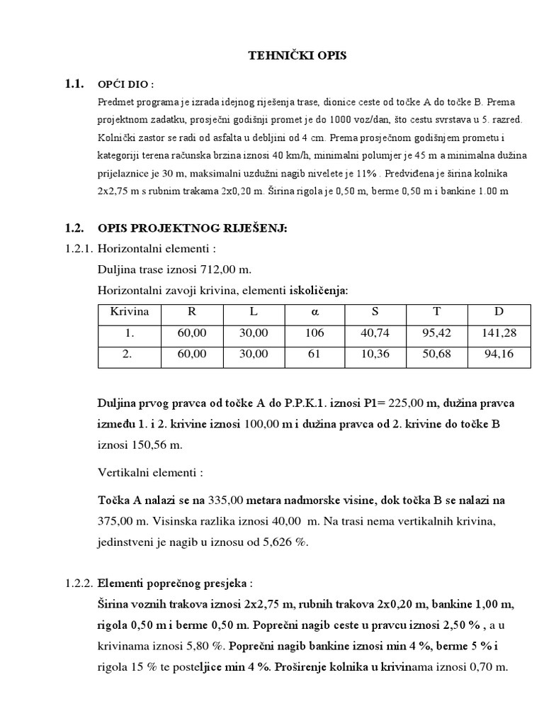 Tehnicki Opis Ceste | PDF