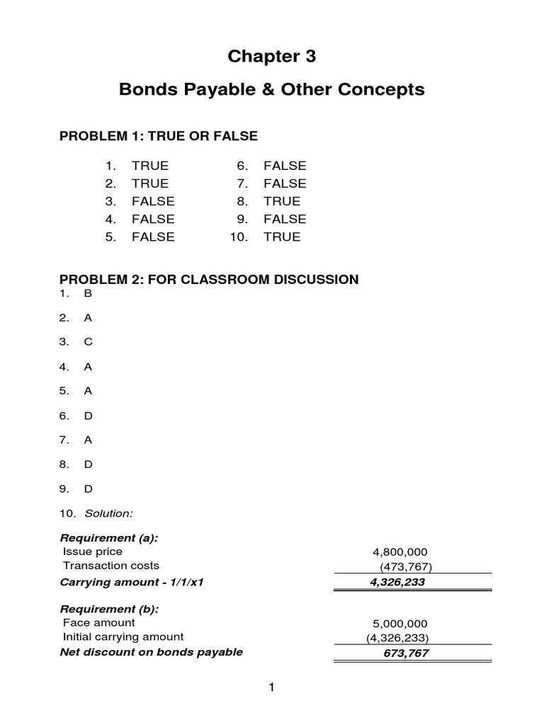 Bonds Payable: Chapter 3 Solutions | PDF | Present Value | Discounting