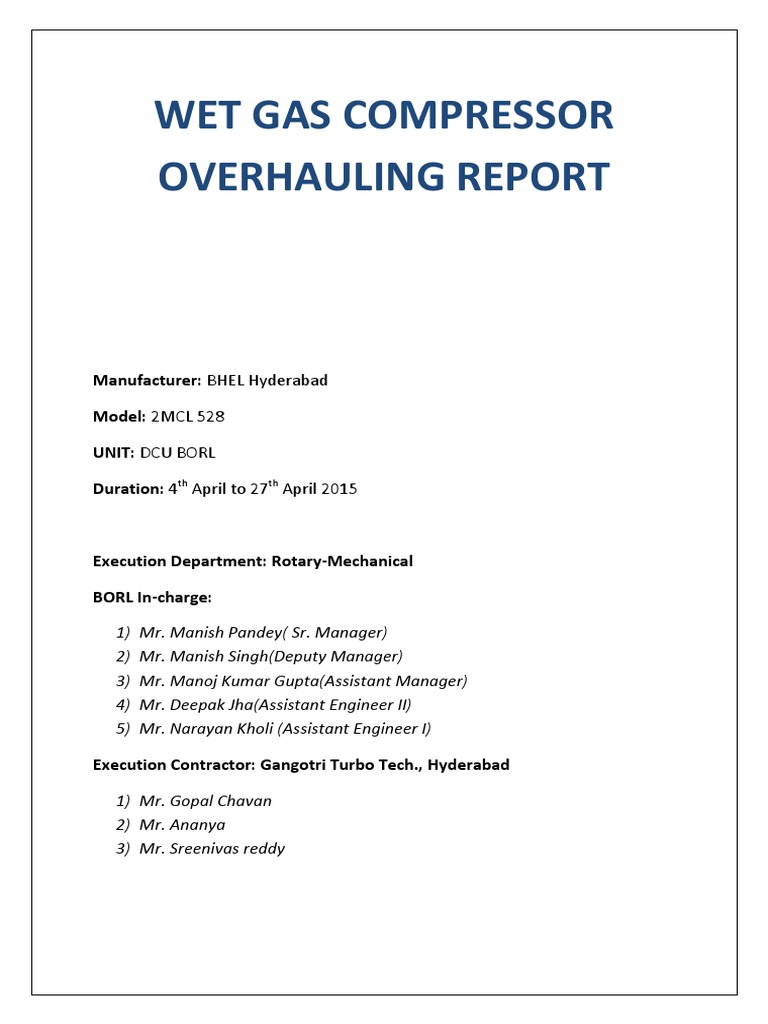 Wet Gas Compressor Overhaul Report | PDF | Bearing (Mechanical) | Machines