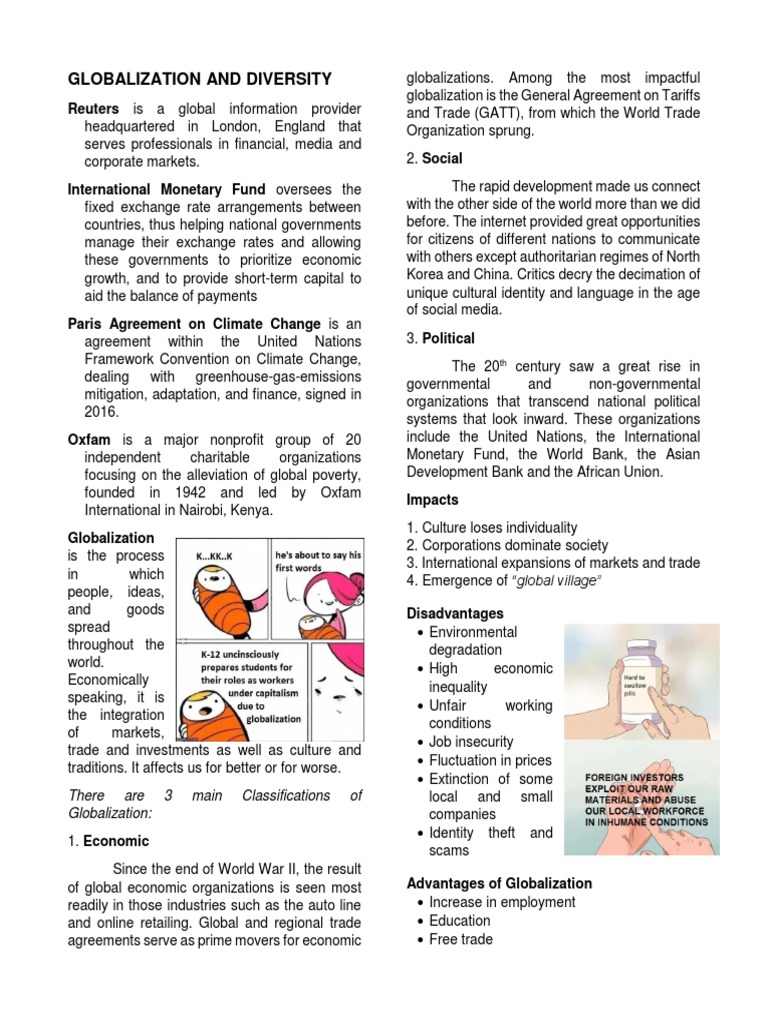 GLOBALIZATION AND DIVERSITY Handout | PDF | Multiculturalism | Trade