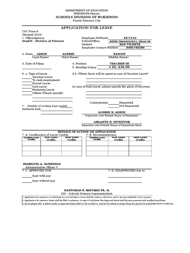 CSC Form 6 2017 | PDF | Sick Leave | Leave Of Absence