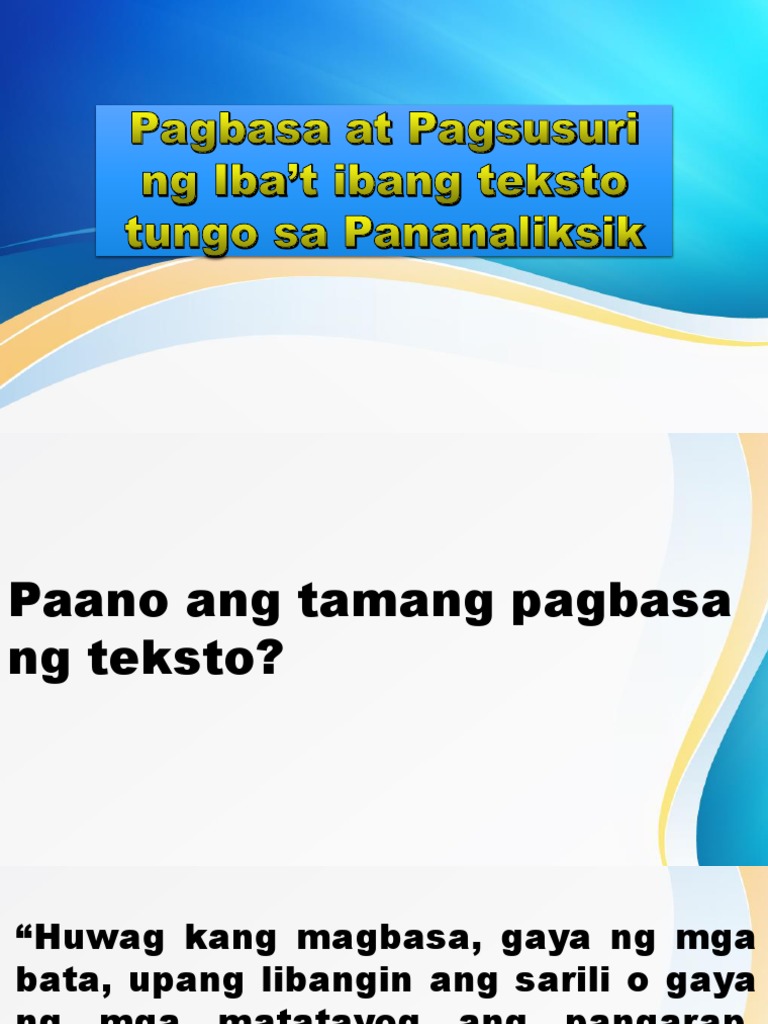 Pagbasa at Pagsusuri Lesson | PDF