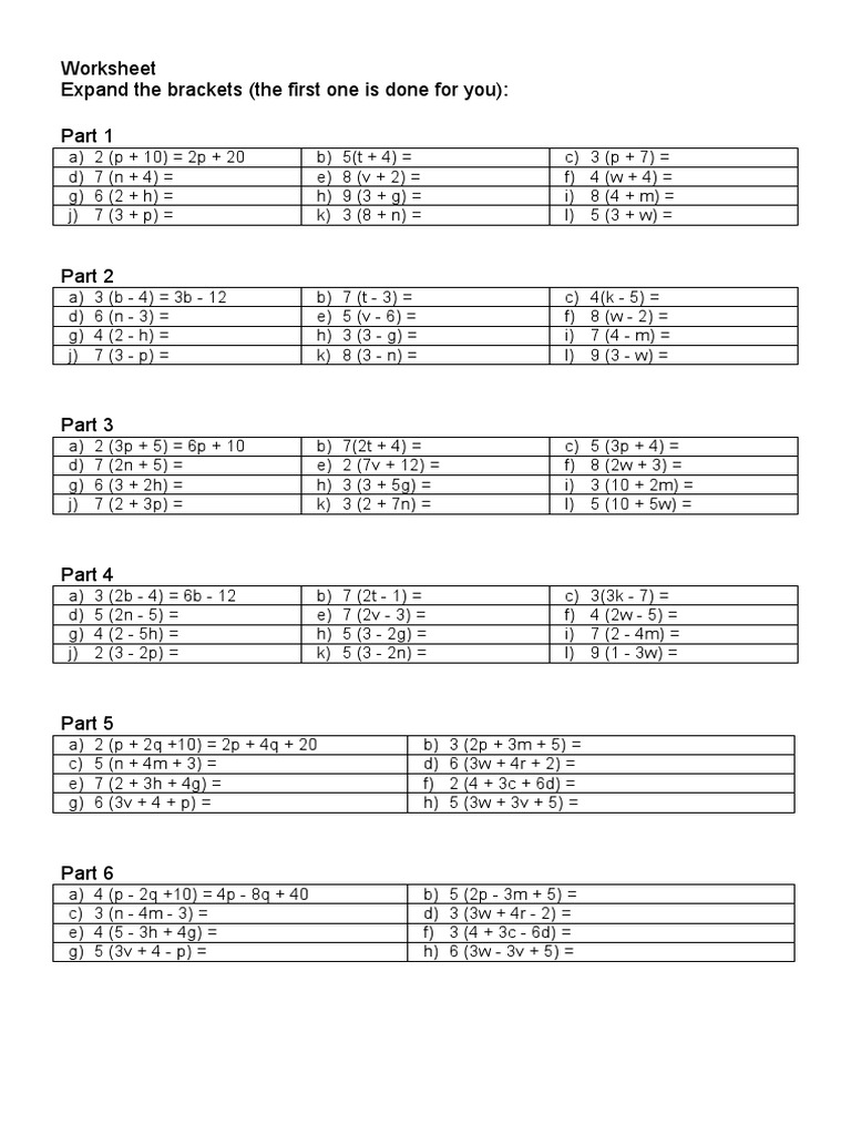 Algebraic Expansion Worksheet | PDF