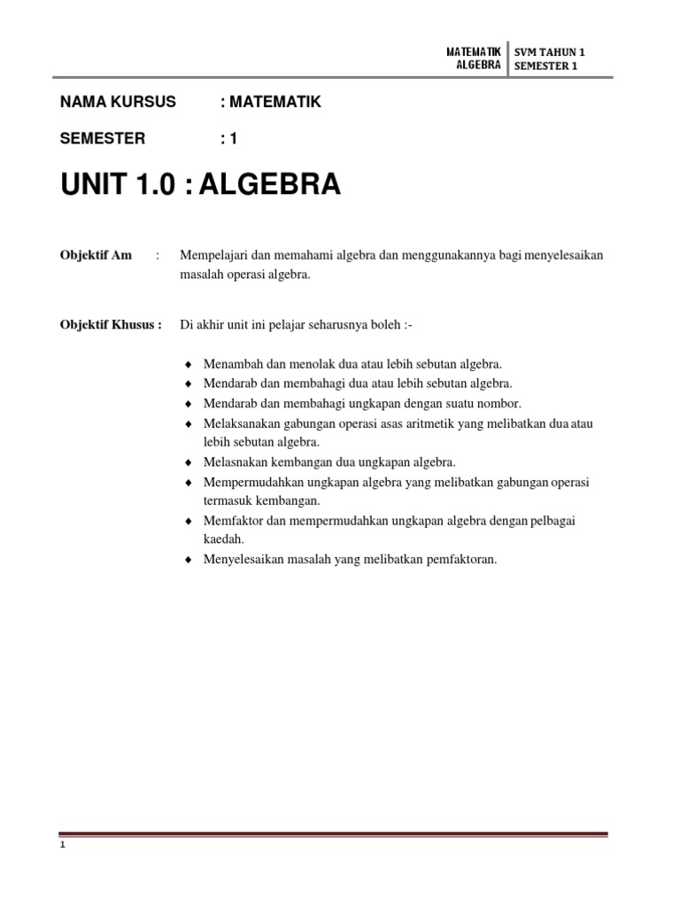 Modul 1. Algebra | PDF