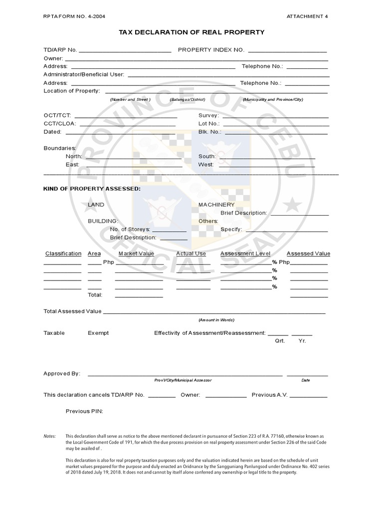 Tax Declaration RPT PDF | PDF | Real Property | Taxes