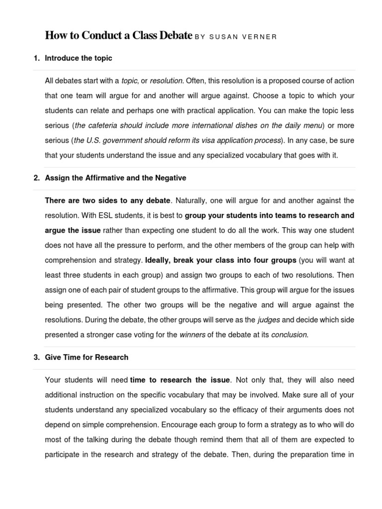 How To Conduct A Class Debate BY SUSAN VERNER | PDF | Semiotics ...