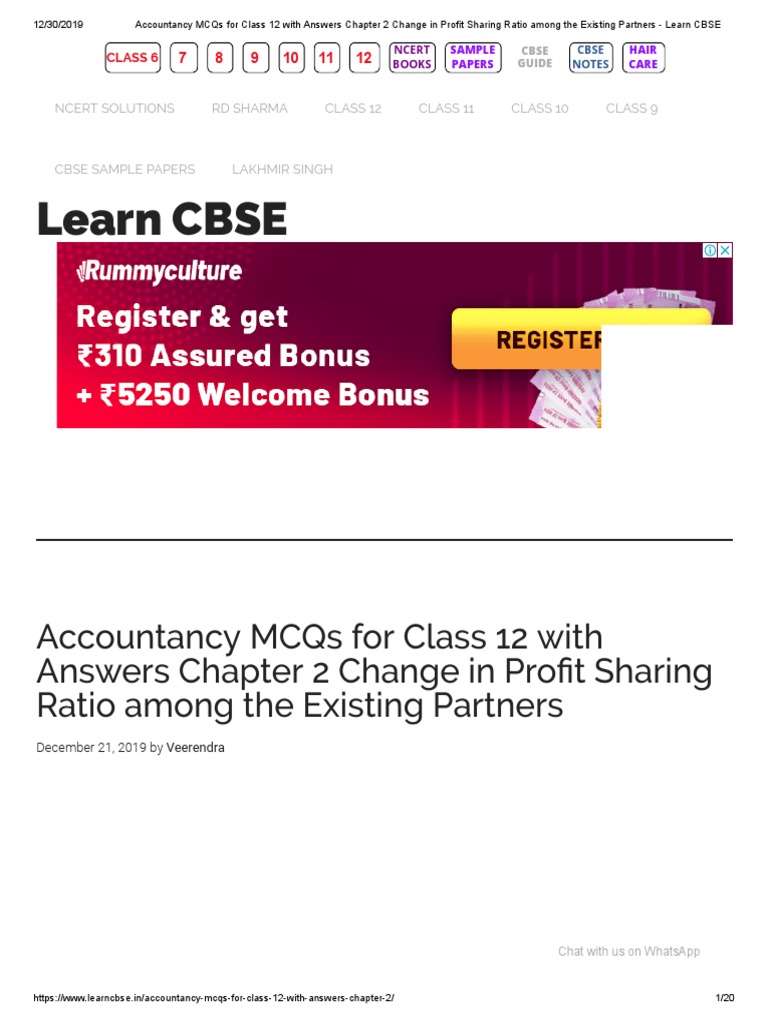 Class 12 Accountancy MCQs on PSR | PDF | Debits And Credits | Multiple ...