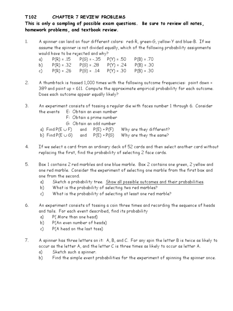 t102 Chapter 7 Review | PDF | Odds | Probability