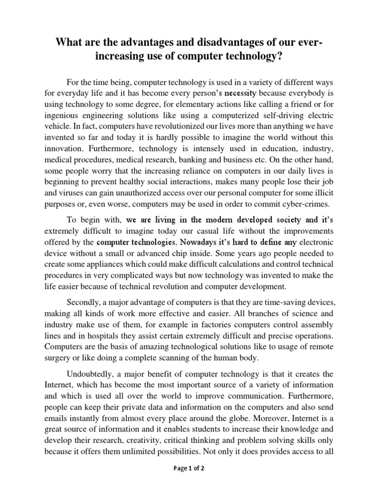 Advantages and Disadvantages of Computer Technology | PDF | Internet ...