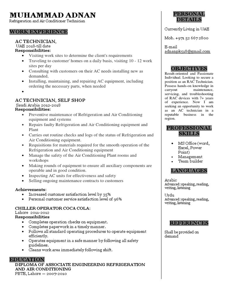 Phil Roberts HVAC Technician Resume Example | PDF | Air Conditioning ...