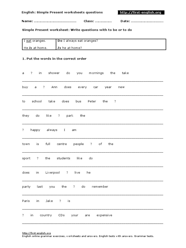 Simple Present Question Practice | PDF | Language Arts & Discipline ...