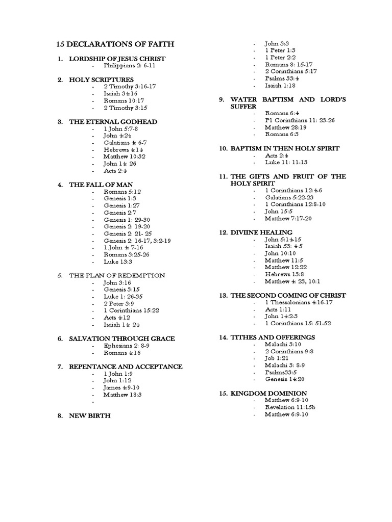 15 Declarations of Faith | PDF | John The Baptist | Christianity