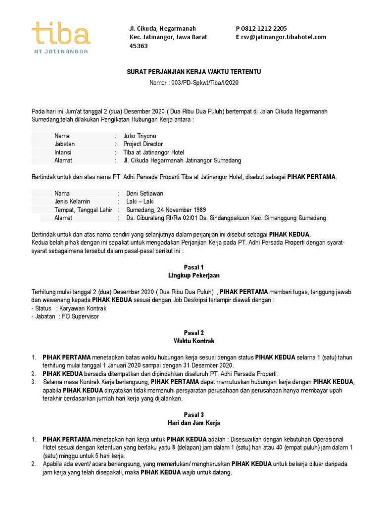 Draft PKWT Deni | PDF | Bisnis