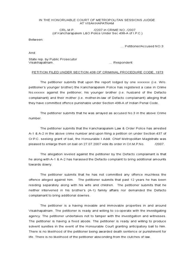 Anticipatory Bail Sample | PDF | Bail | Judiciaries