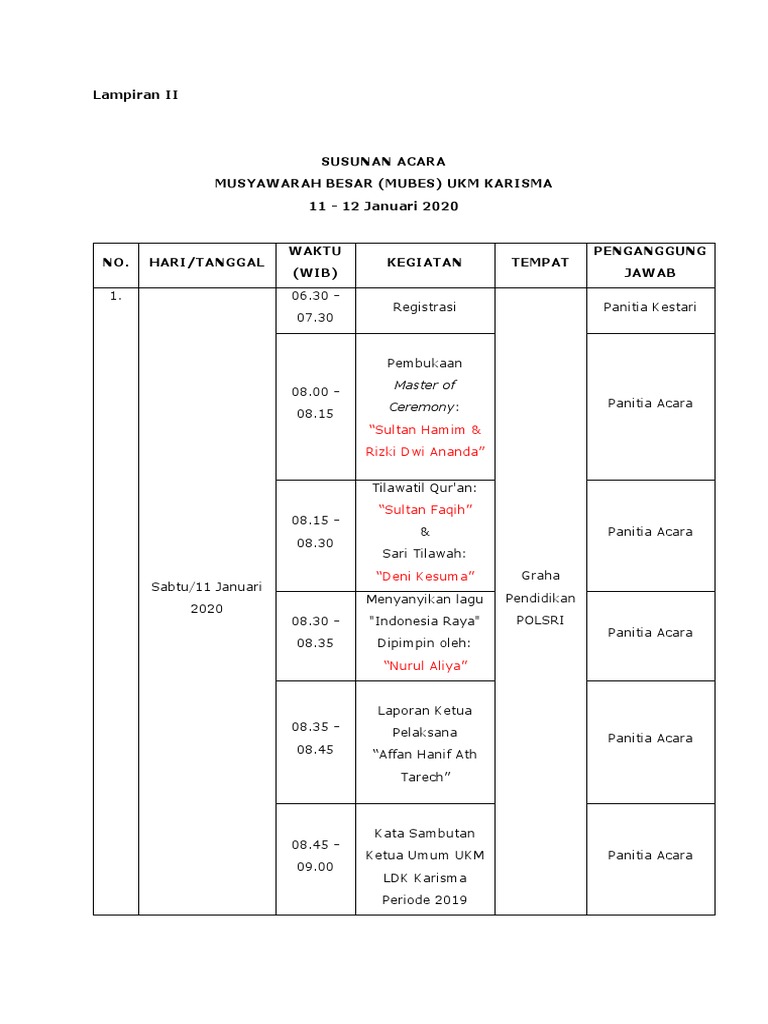 Rundown Acara Mubes 2019''-2 | PDF