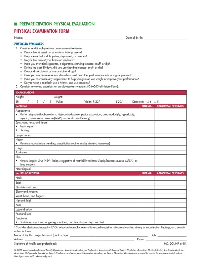 PPE Physical Examination Form | PDF | Physical Examination | Medical ...