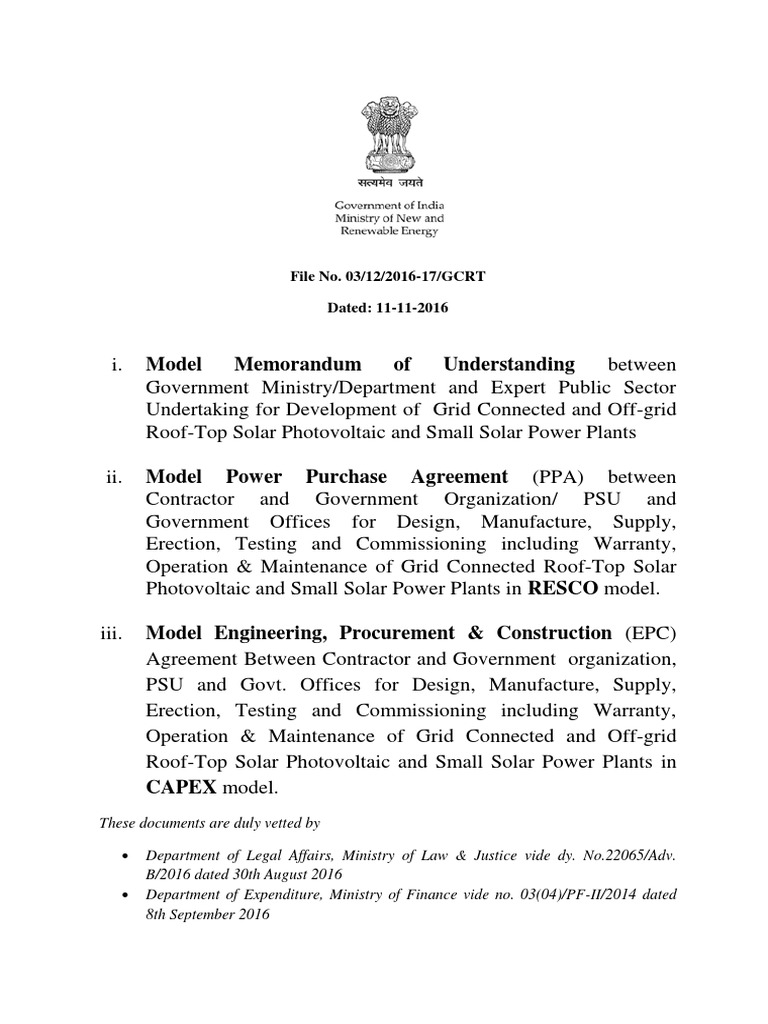 Model MoU PPA and CAPEX Agreement Document | PDF | Bankruptcy | Liquidation