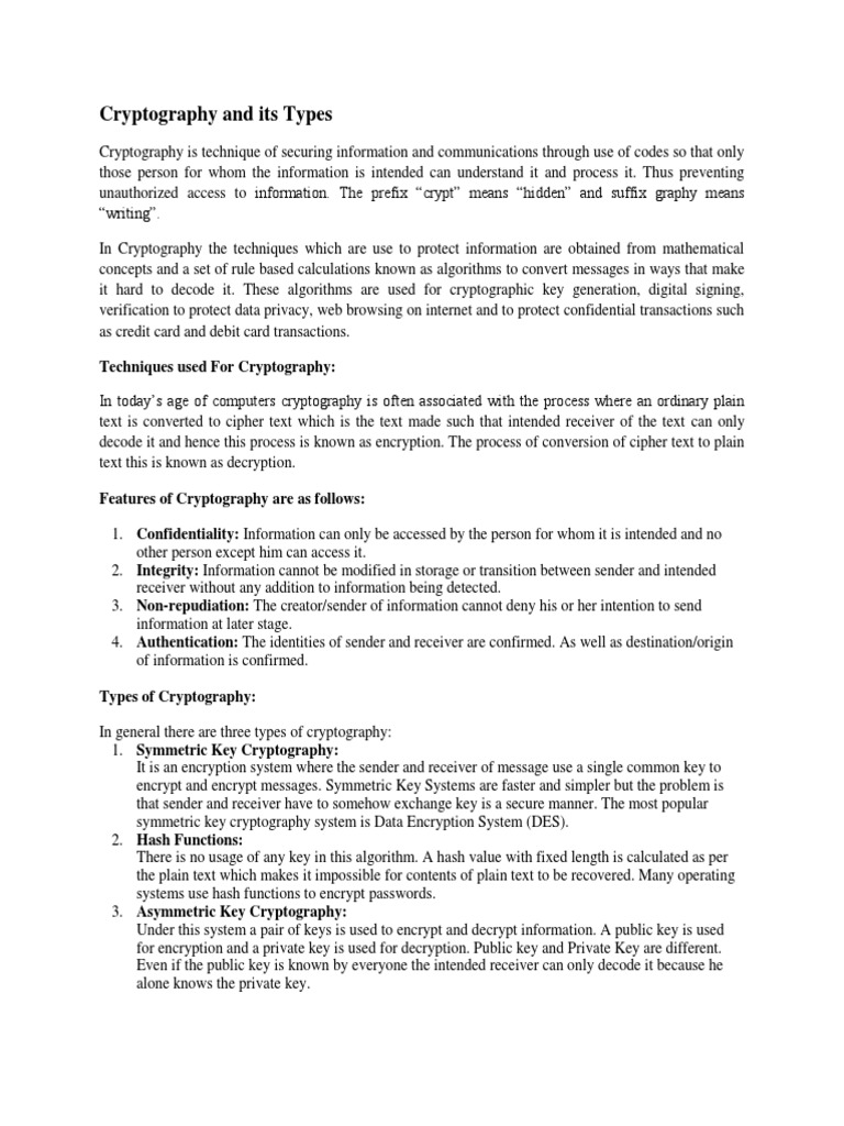 Cryptography and Its Types | PDF | Cryptography | Key (Cryptography)