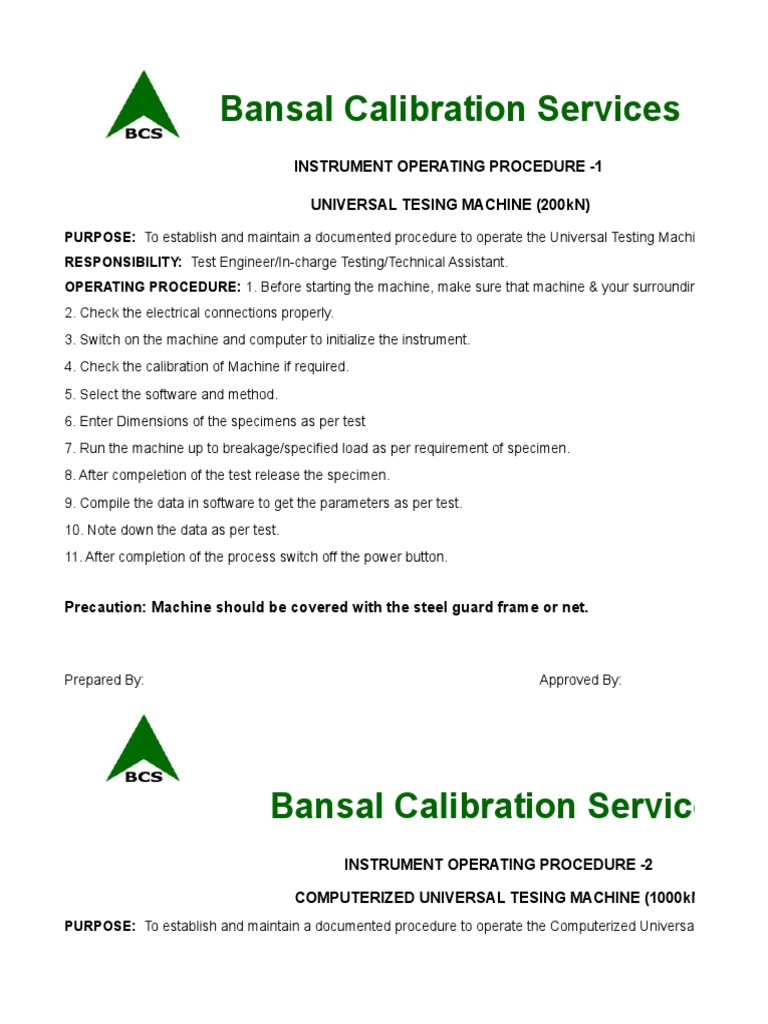 Instrument Operating Procedure | PDF | Calibration | Hardness