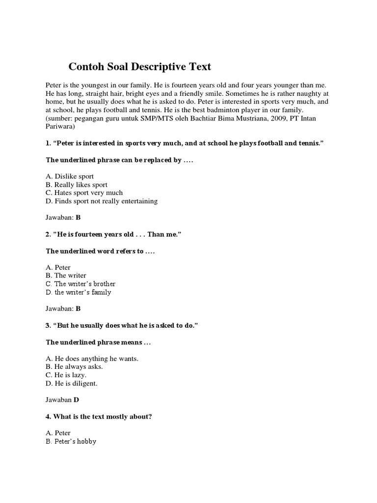 Contoh Soal Descriptive Text | PDF