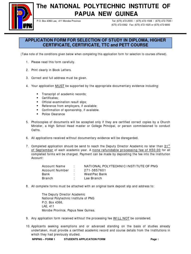 Application Form For Enrolment PDF | PDF | Papua New Guinea | Employment