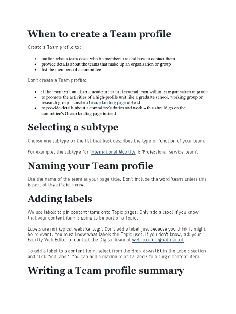 Team Profile | PDF | Websites | World Wide Web