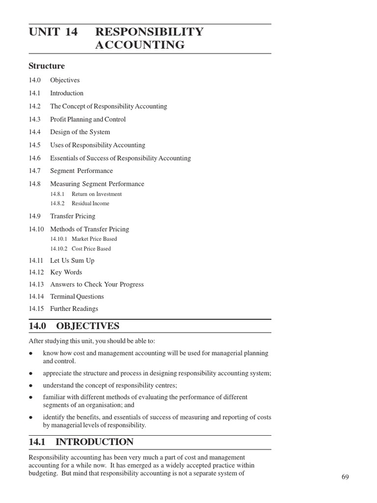 Objectives of Responsibility Accounting | PDF | Return On Investment ...