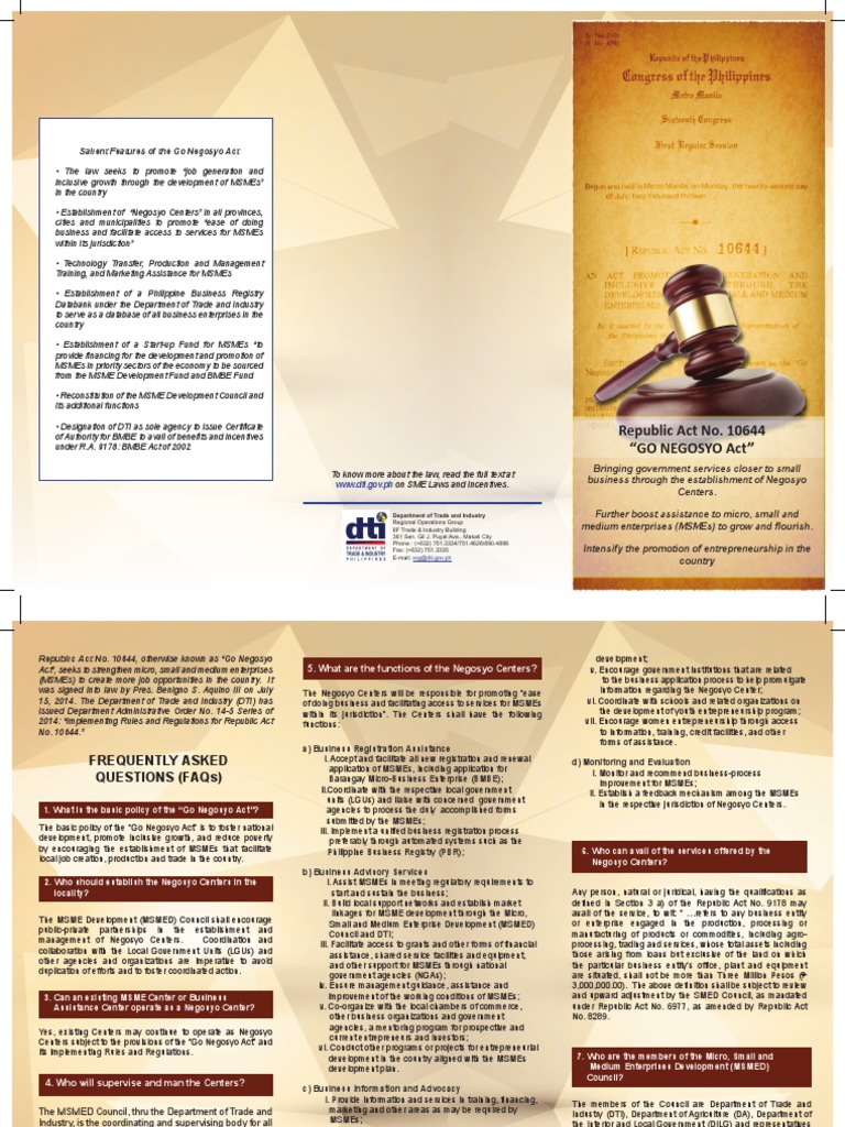 RA 10644 (Go Negosyo Act) Flyer | PDF | Small And Medium Sized ...