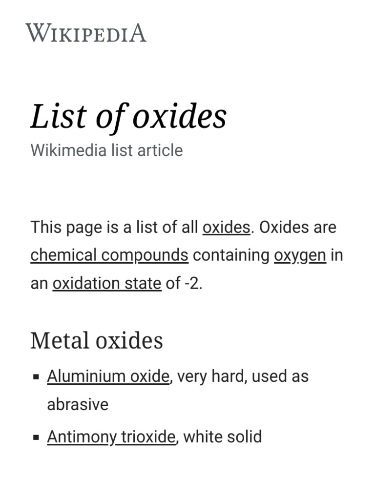List of Oxides - Simple English Wikipedia, The Free Encyclopedia | PDF ...