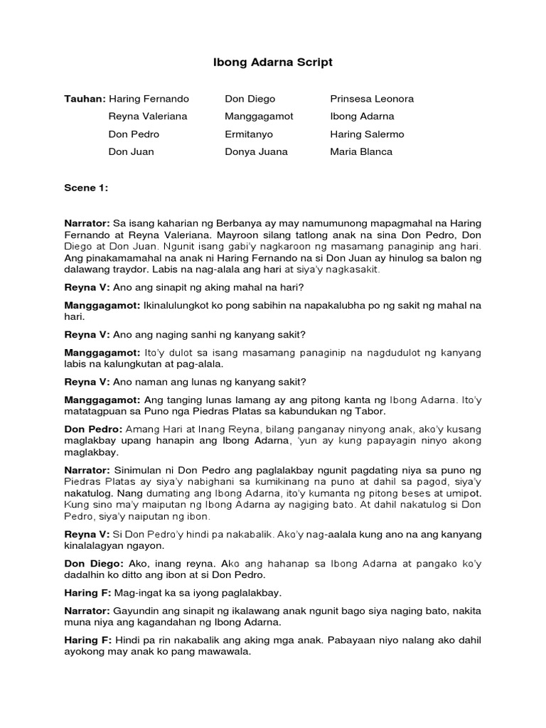 Ibong Adarna Script | PDF