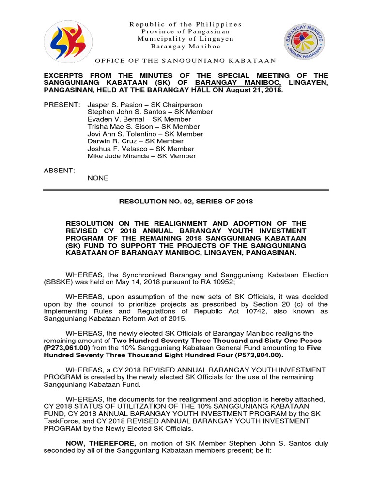 Realignment and Adoption SK Budget ABYIP | Government | Politics