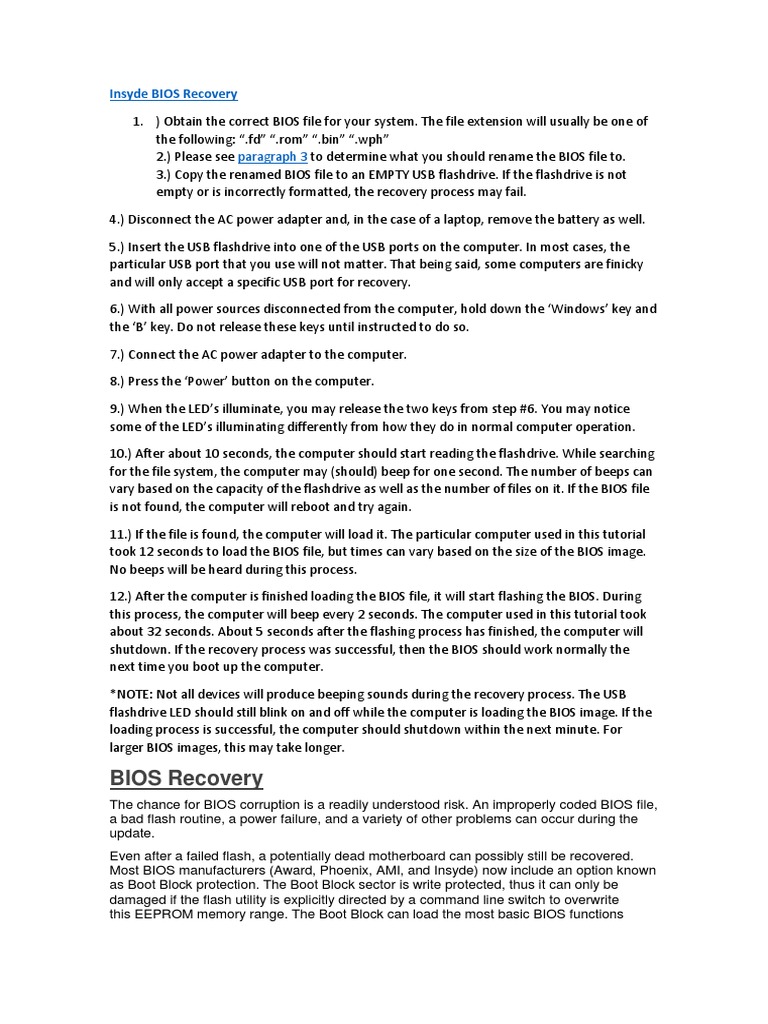 Instructions for Performing a BIOS Recovery Using a USB Flash Drive ...